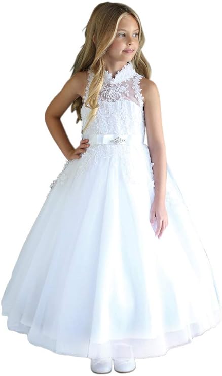 Amazon.com: Angels Garment Girls White High-Neck Sleeveless Sequin ...