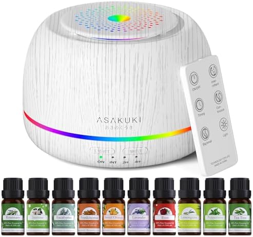 ASAKUKI 300ml Premium, Essential Oil Diffuser with 10 Oils Set, Remote ...