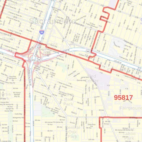 Zip Codes Map Sacramento Ca ZIP Code 95822 Sacramento, California