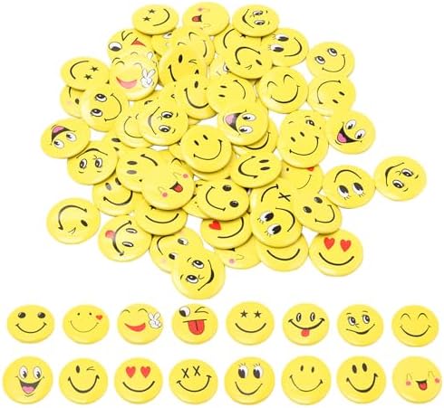 Pilikoll 60 Pcs 30mm Happy Face Pins Badge Emoji Emoticon Button Pins ...