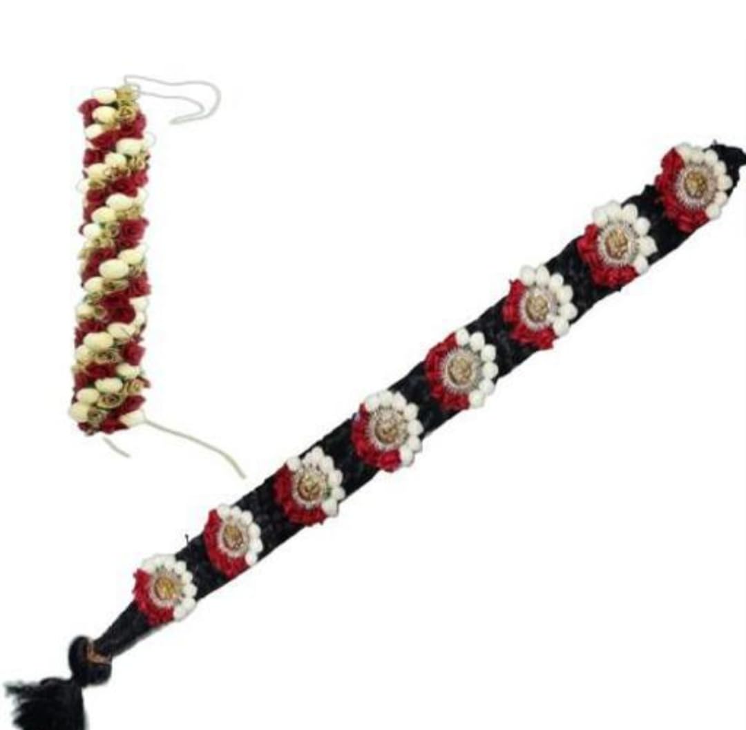 Buy Bharatanatyam Savaram & Kunjalam Kemp Ready Jada Set Hair Accessories/Hair Choti With 9 ...