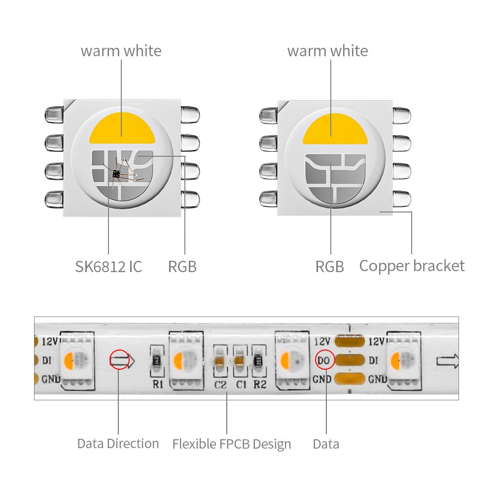Snapklik.com : RGBW Warm White SK6812 Addressable LED Strip DC12V 164FT ...
