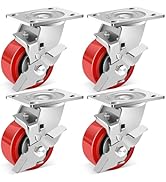 Nefish 5 Inch Industrial Grade Casters Wheels, Heavy Duty Polyurethane ...