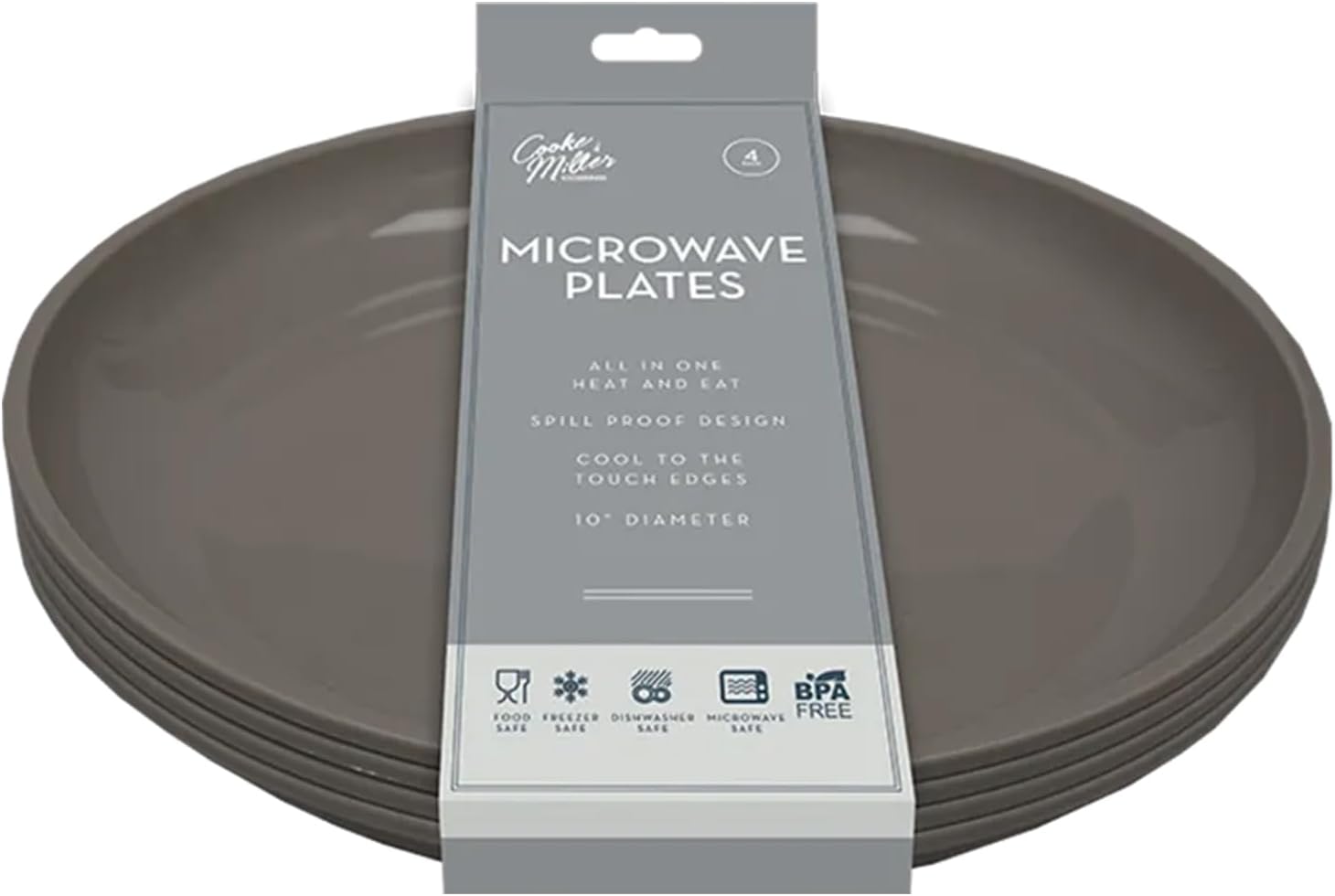 CHACH Microwave Plates Set, 4 Pack Grey PP Plastic, 25.5cm Diameter ...