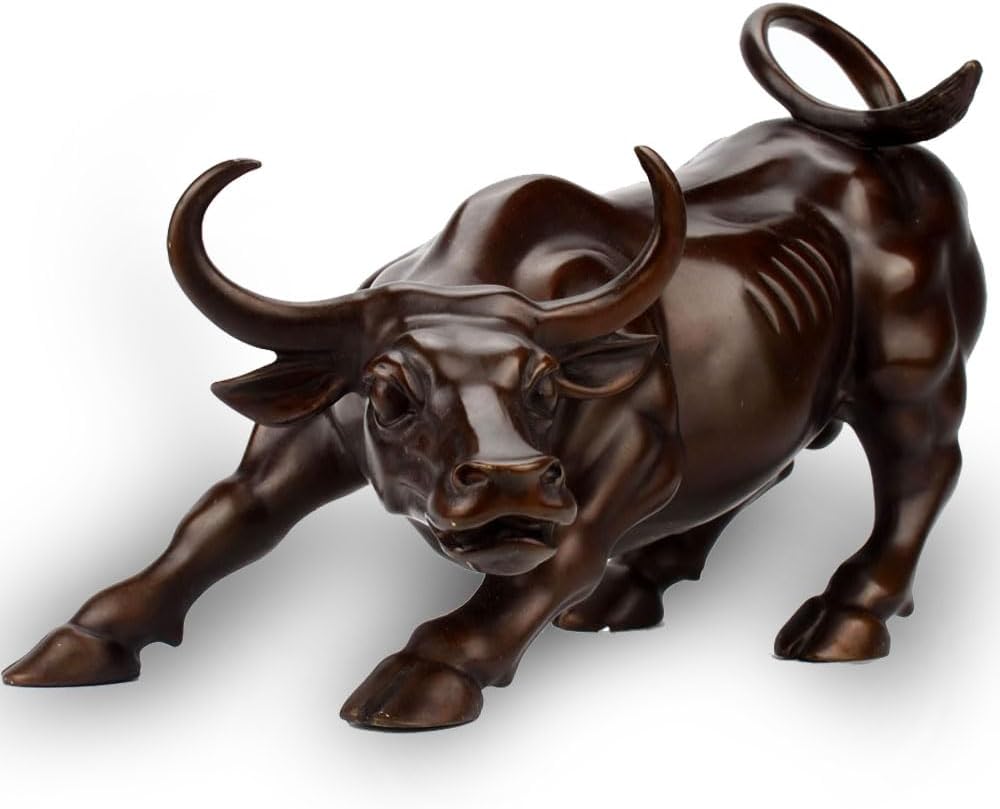 Amazon.com: Brass Bull Figurine -Wall Street Bull Art Decor,Bronze Bull ...