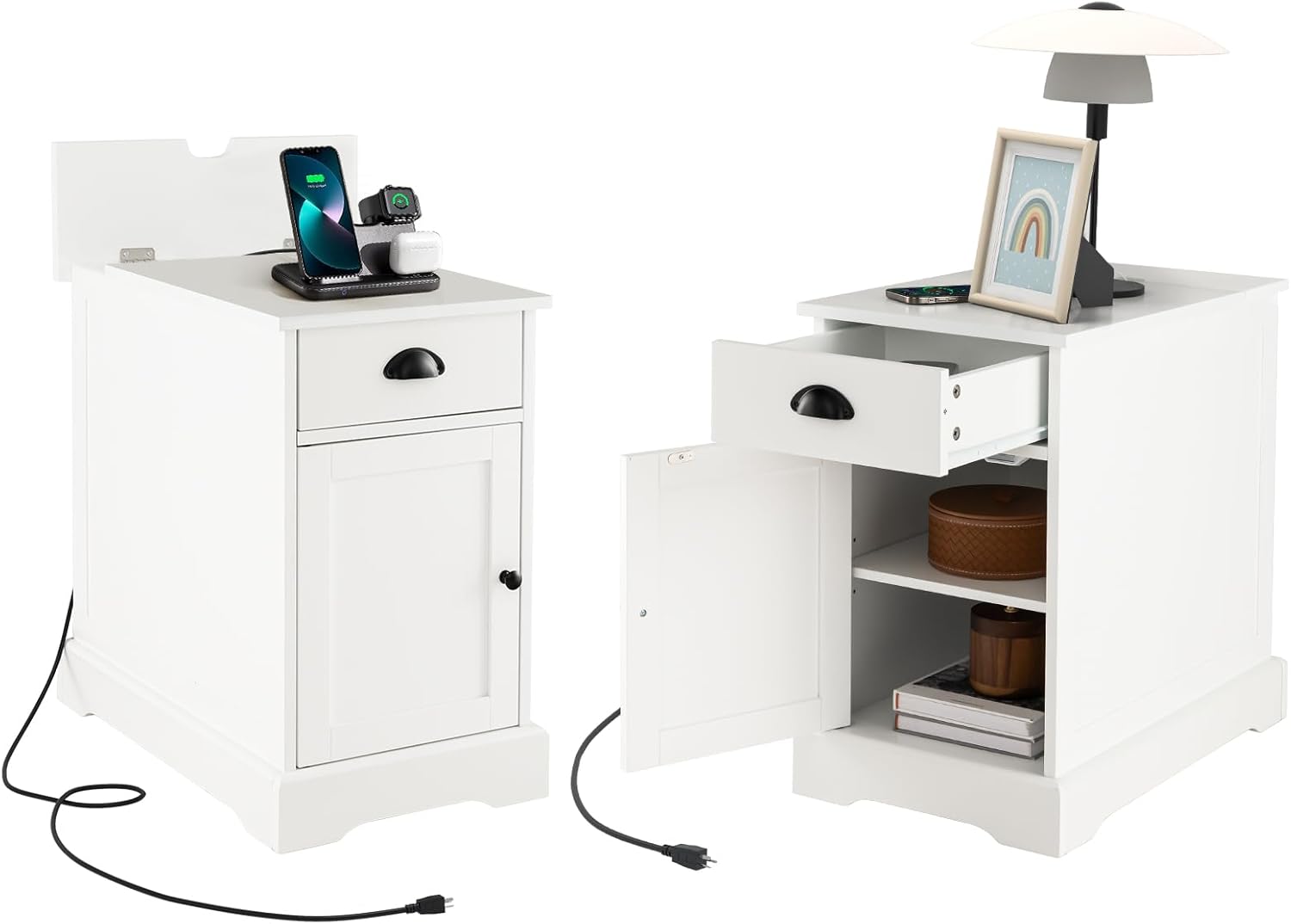 Amazon.com: Giantex Nightstand with Charging Station Set of 2, Flip Top ...