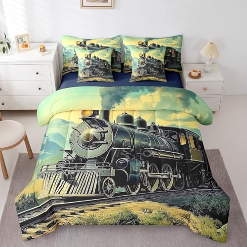 Amazon.com: Erosebridal Boys Steam Train Comforter Set Queen,Vintage ...