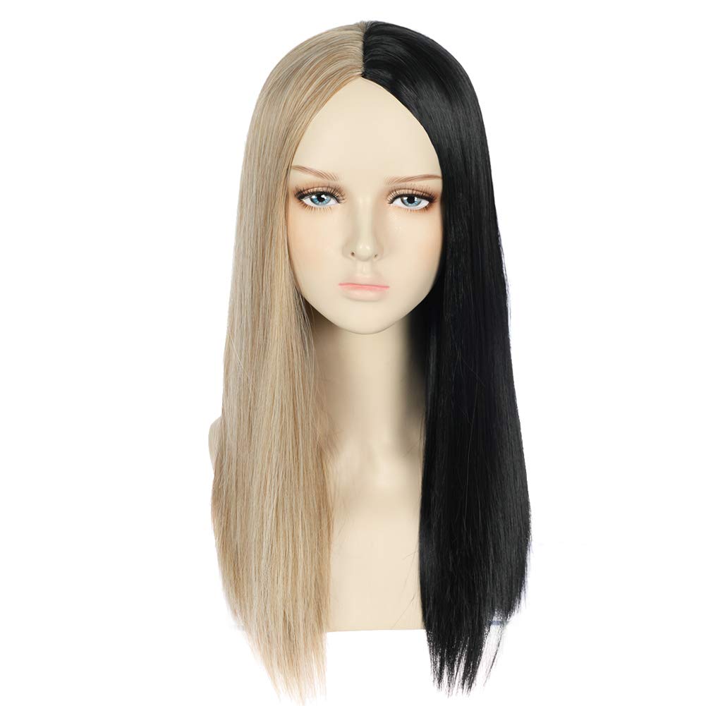 Amazon.com : PATTNIUM Black and Blonde Wig Long Straight Wig Black ...