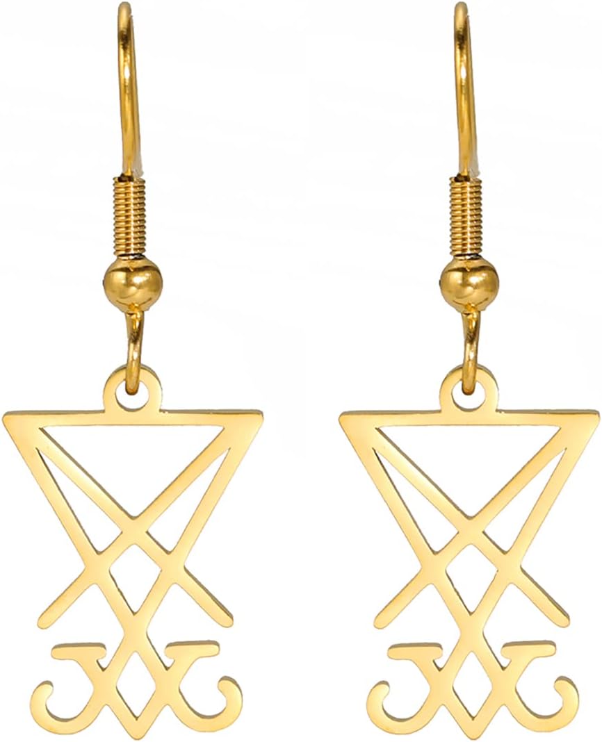 Amazon.com: Lucifer Dangle Earrings Stainless Steel Satanic Symbol ...