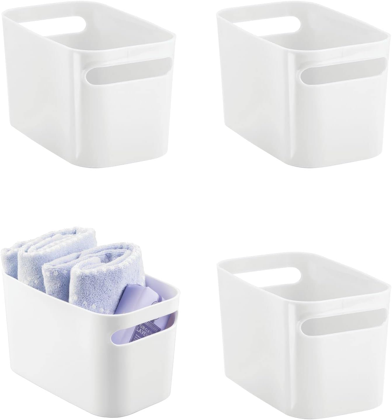 Amazon.com: mDesign Deep Plastic Bathroom Bin with Handles - Storage ...