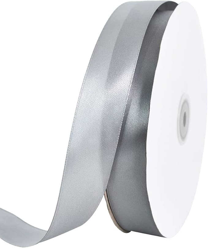 Amazon.com: TONIFUL 1 Inch x 100yds Silver Satin Ribbon, Thin Solid ...