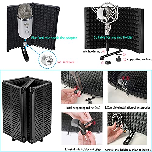 Microphone Isolation Shield, Vocal Booth Isolation Shield Pop Filter 5 ...