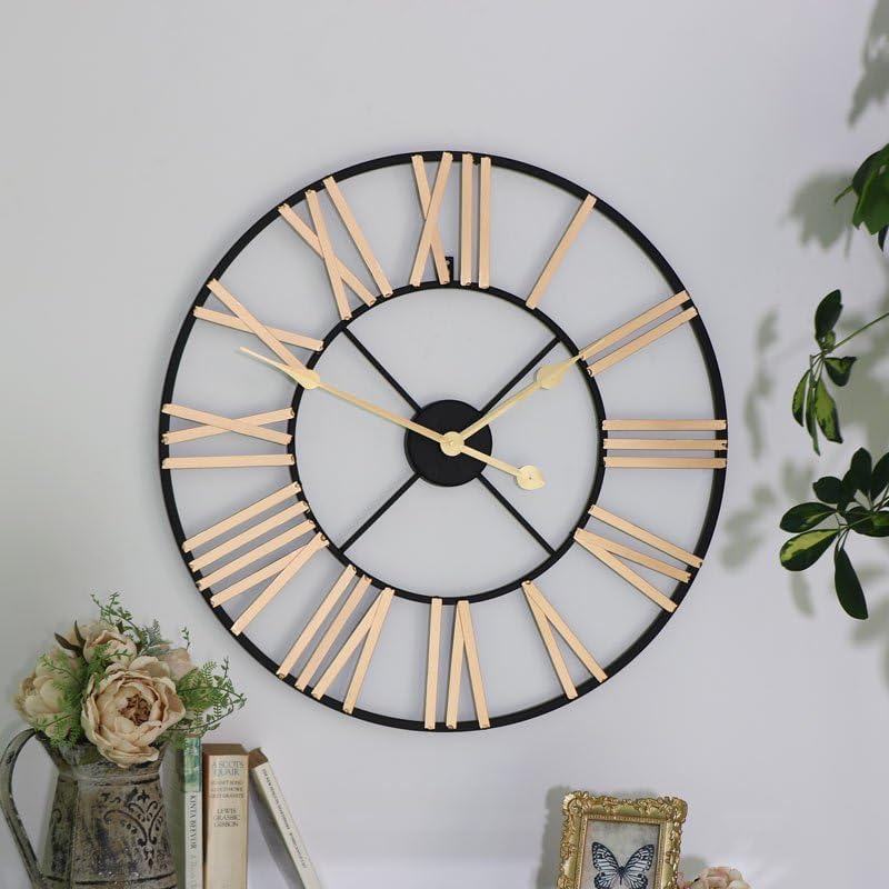 Melody Maison Black and Gold Large Skeleton Wall Clock : Amazon.co.uk ...