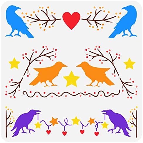Amazon.com : FINGERINSPIRE Crow Painting Stencil 11.8x11.8inch Reusable ...