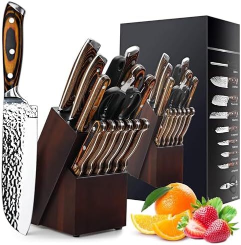 Kitchen Knife Sets, 15pcs Knife Sets with Wooden Block, Stainless Steel ...
