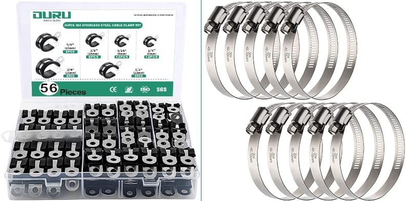 Cable Clamps 60Pcs Assortment Kit, 304 Stainless Steel Rubber Cushion ...