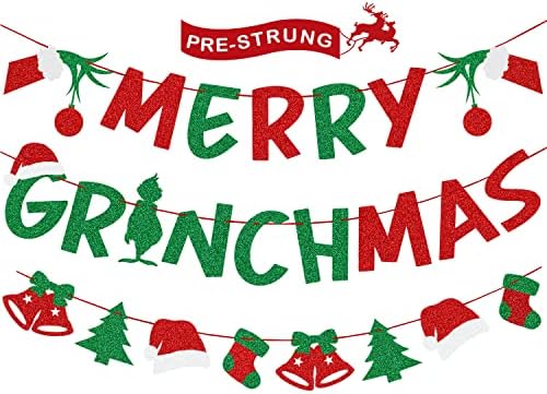 Amazon.com: Glittery Merry Grinchmas Banner - Christmas Garland for ...
