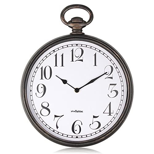 FISHTEC Design Wall Clock Style Pocket Watch Vintage Easy to Read ...