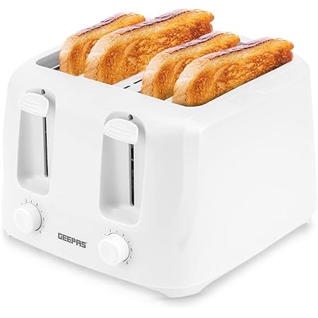 Geepas 4 Slice Bread Toaster with 6 Level Browning Control | Removable ...