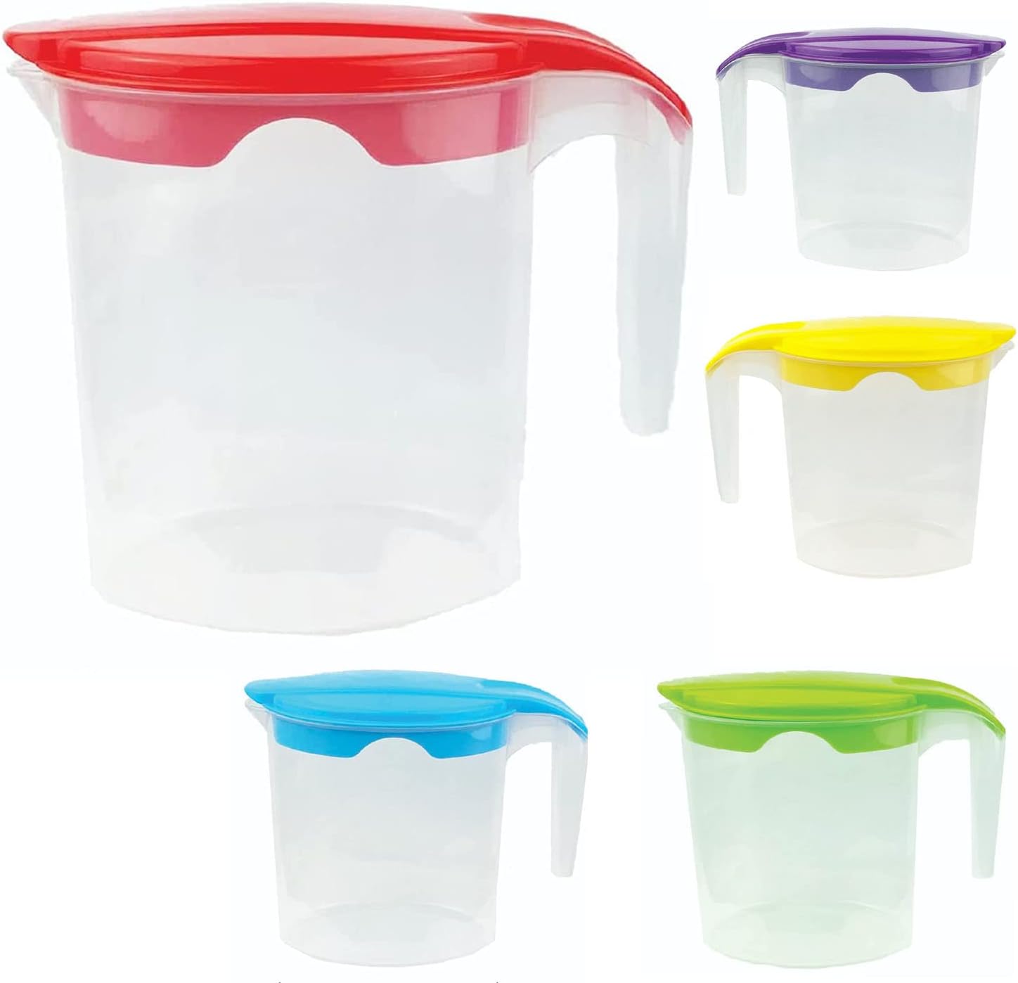 3 x Plastic 1 litre Jugs with Coloured Lid - Squash Water Fruit Juice ...