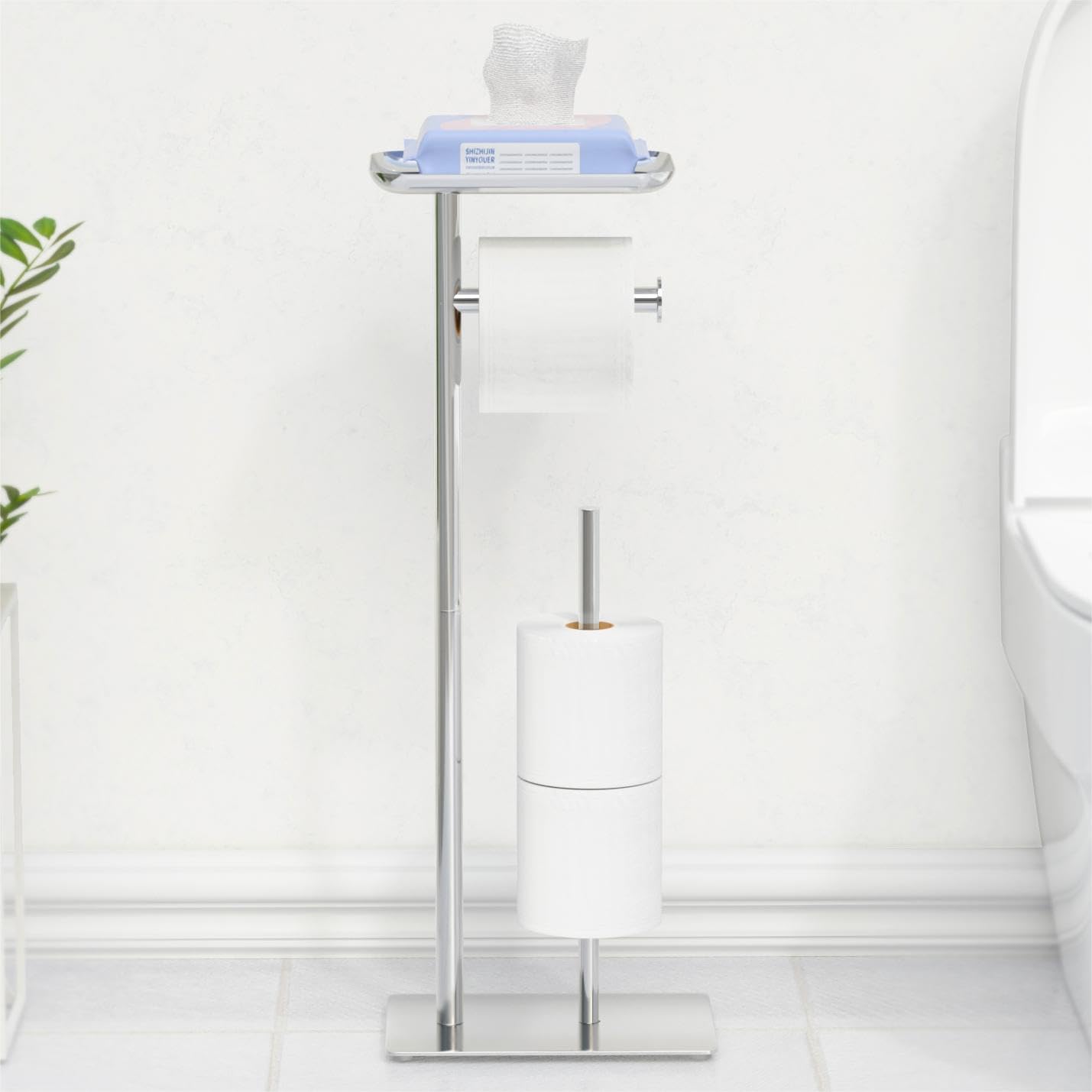 Toilet Roll Holder Free-Standing with Top Shelf, Holds 4 Rolls ...