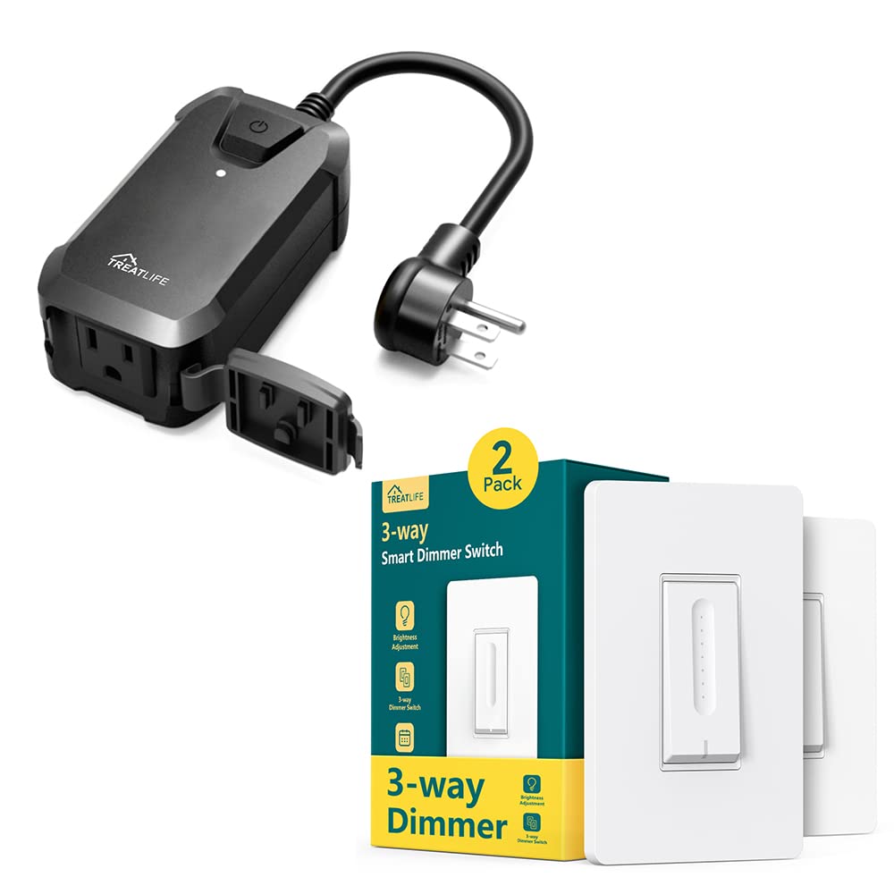 TREATLIFE Outdoor Smart Dimmer Plug 1Pack+3 Way Smart Dimmer Switch ...