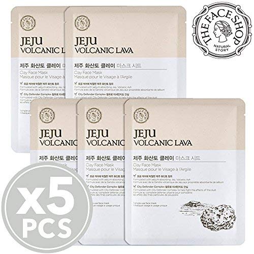 Amazon.com: THEFACESHOP Jeju Volcanic Lava Clay Face Mask Sheet, 5 ...