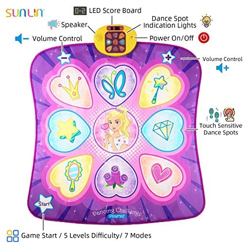 SUNLIN Dance Mat for Girls Age 3-10 with LED Lights, Adjustable Volume ...