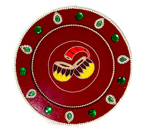 Buy CDS pooja thali, Sanai chaughada, Glass beads work, Wooden, Red, 12 ...