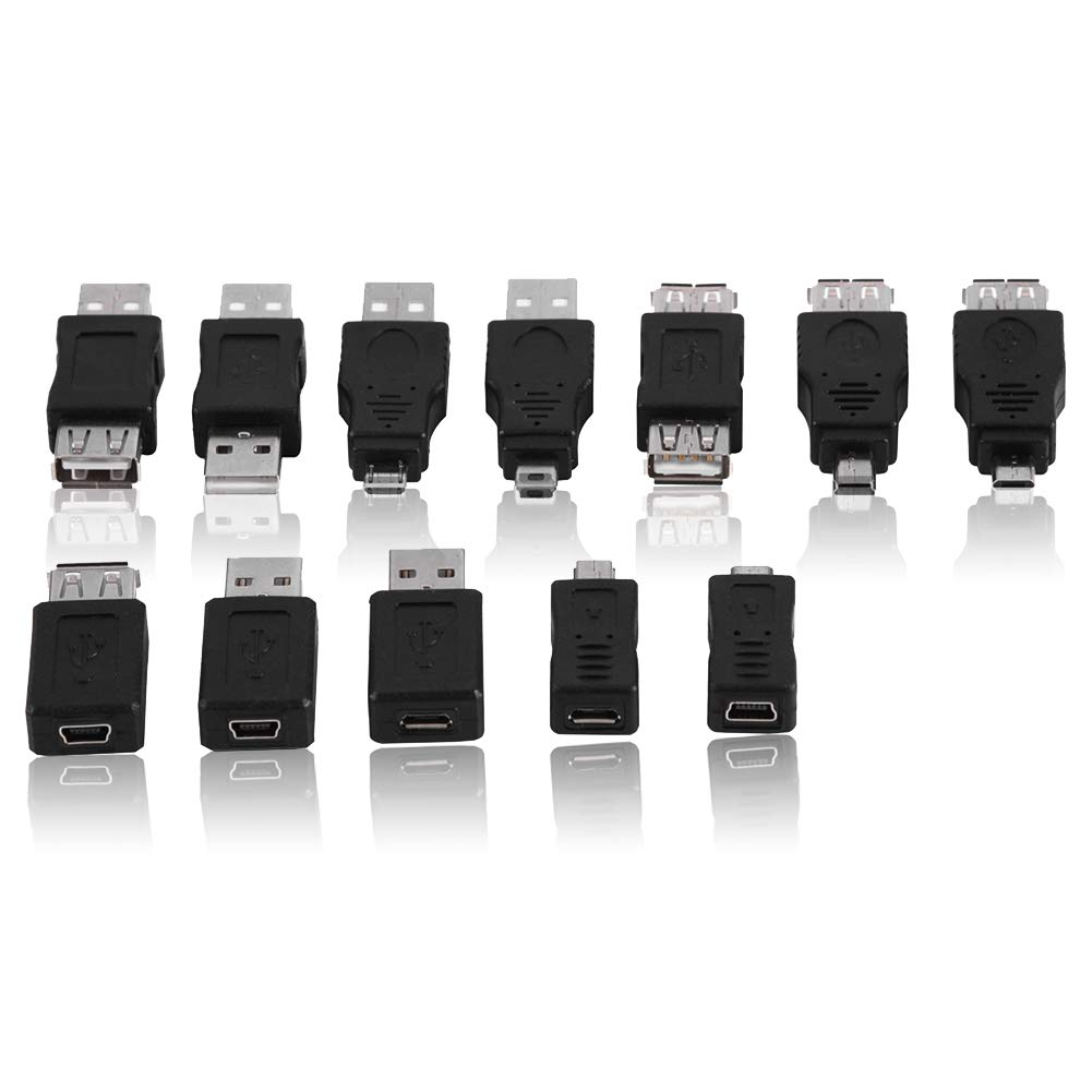 USB Adapter Kit, 12 Pcs Multiple USB2.0 Adapters Micro/Mini Male Female ...