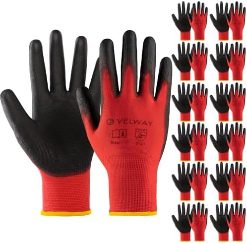 Velway Safety Work Gloves 12 Pairs - PU Coated Seamless Knit Working ...