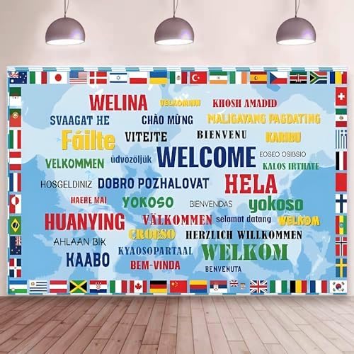 Amazon.com : MEAIYC Welcome Banner World Flags Backdrop, 71x47in ...
