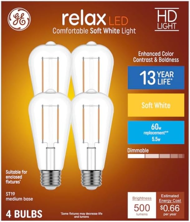 GE Relax ST19 Vintage 60 Watt Equivalent Soft White Medium Base (E-26 ...