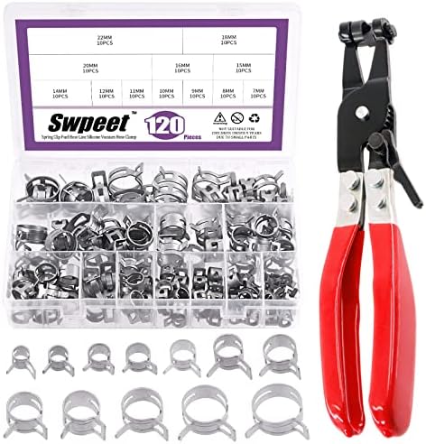 Swpeet 121Pcs 7-22mm Dacromet Spring Band Hose Clamps Kit, Silicone ...