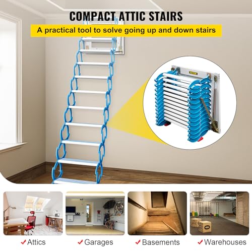 VEVOR Attic Stairs Pull Down 12 Steps, Wall-Mounted Folding Attic ...