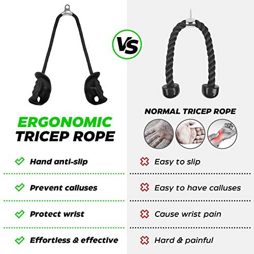 DASKING Ergonomic Biceps Rope Pull Up Attachment, Tricep Rope LAT ...