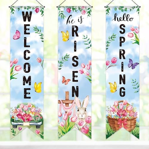 Amazon.com: WovWeave 3 Pcs Spring Easter Porch Banner Decorations ...