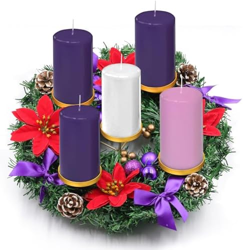 Kenburg Corona de Adviento Navideña Portavelas de 5 Pilares, Anillo de ...
