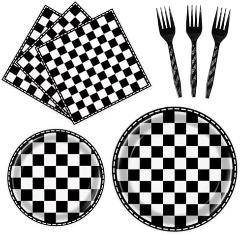 Amazon.com: 96 Pcs Checkered Plates and Napkins Party Supplies Racing ...