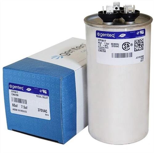 GE - 60 + 7.5 uF MFD x 370 VAC Genteq Replacement Dual Capacitor Round ...