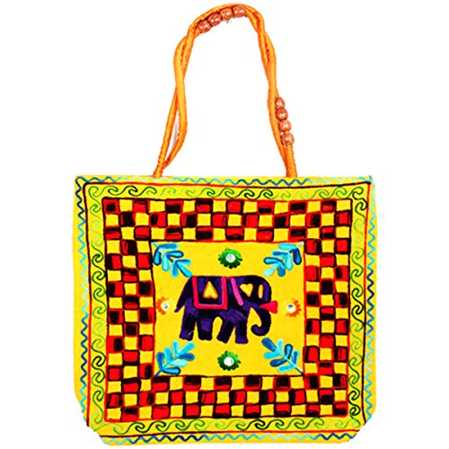 Buy Purpledip Women's Traditional Indian Tote Bags Yellow(bag04d) at ...
