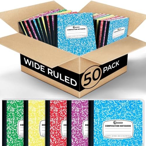Amazon.com : Rosmonde 50 Pack Bulk Composition Notebook Wide Ruled, 200 ...