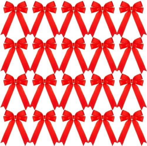 Amazon.com: MCPINKY 20PCS Christmas Red Satin Ribbon Bows - Pre-Made ...