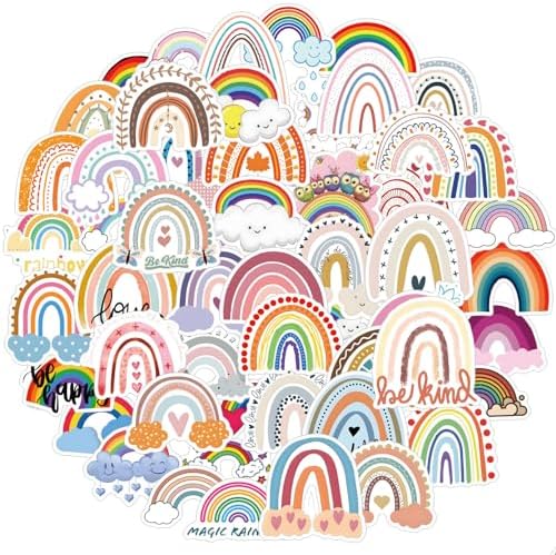 Amazon.com: Amabro 60 Pcs Rainbow Stickers, Water Bottles Colorful ...