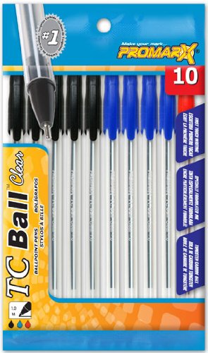 Promarx Clear Stick Pens, 1.0 mm, Assorted Colored Ink, 10 Count ...