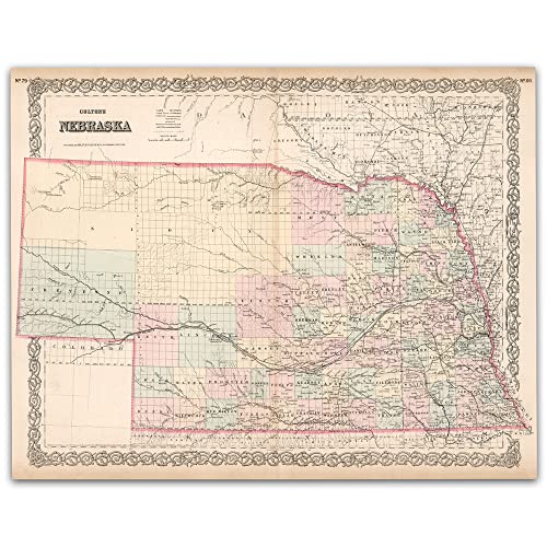 Amazon.com: 1867 Nebraska Map - Vintage Nebraska State Map for Home ...
