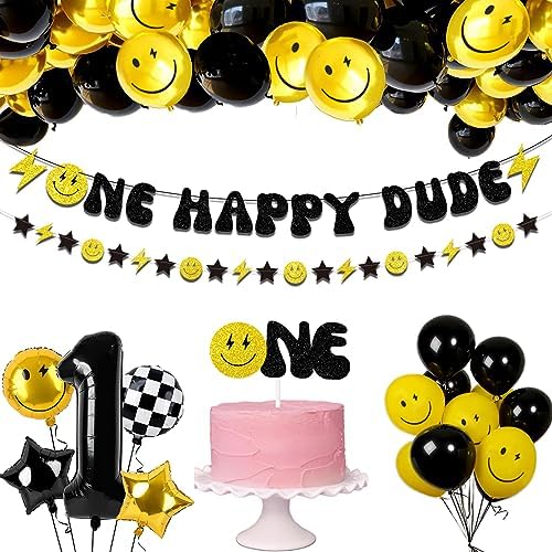 Amazon.com: One Happy Dude Birthday Decorations 1st Photo Banner Happy ...