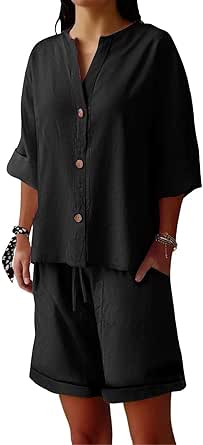 Amazon.com: Summer Sets Women 2 Piece Casual Button Down Gauze Plus ...