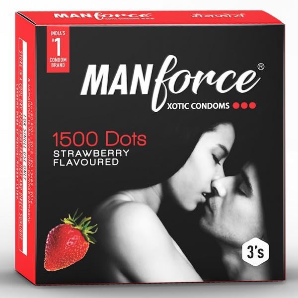 Manforce 1500 Dots Xotic Strawberry Flavour Condoms, 3 Count : Amazon.in: Health & Personal Care