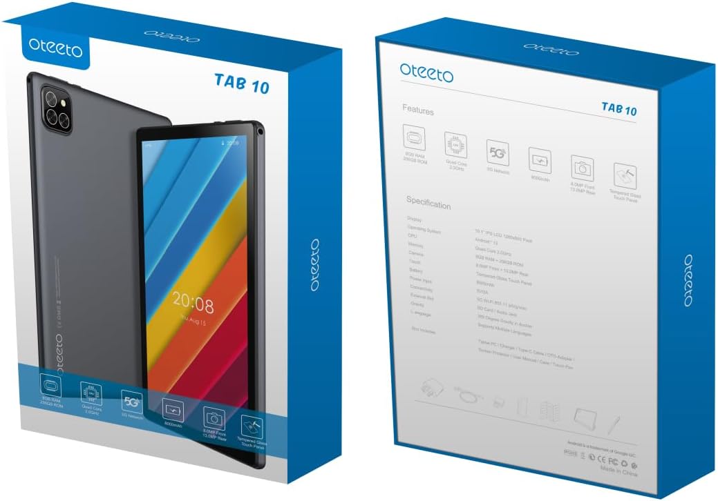 Oteeto tab 10 tablet, 10.1 inch, 8 GB RAM + 256 GB internal memory ...